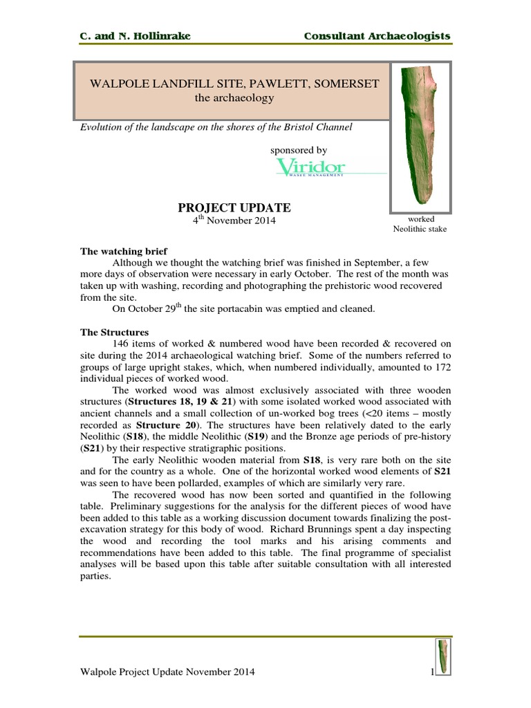 Walpole Landfill Site, Pawlett, Somerset The Archaeology: Project ...