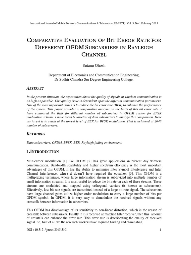 Comparative Evaluation of Bit Error Rate For Different Ofdm Subcarriers ...