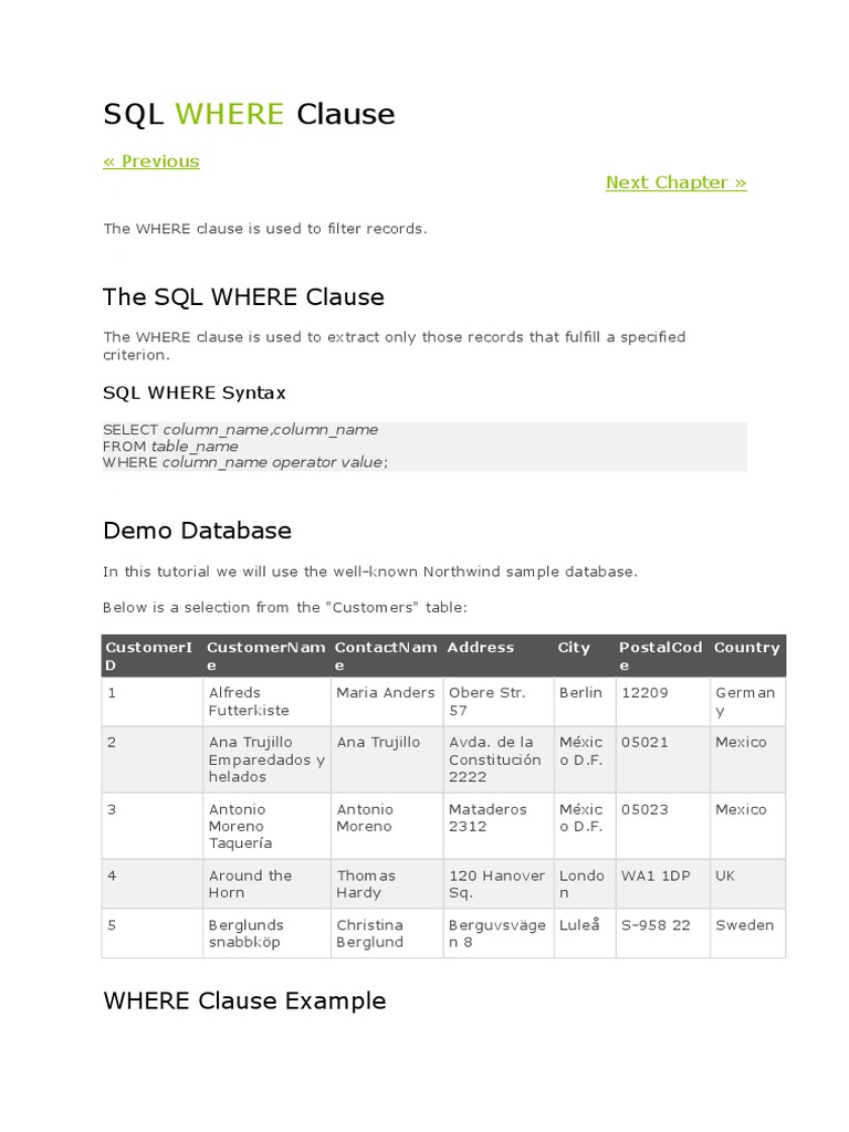 Where Sql Clause Pdf Database Index Sql