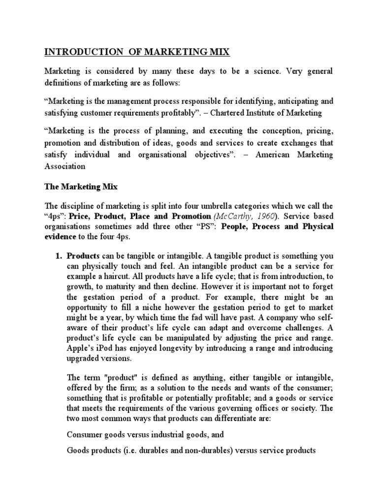 Introduction of Marketing Mix | PDF | Distribution (Business ...