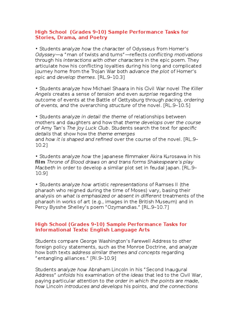 High School Performance Tasks Overview | PDF | Poetry | American Civil War