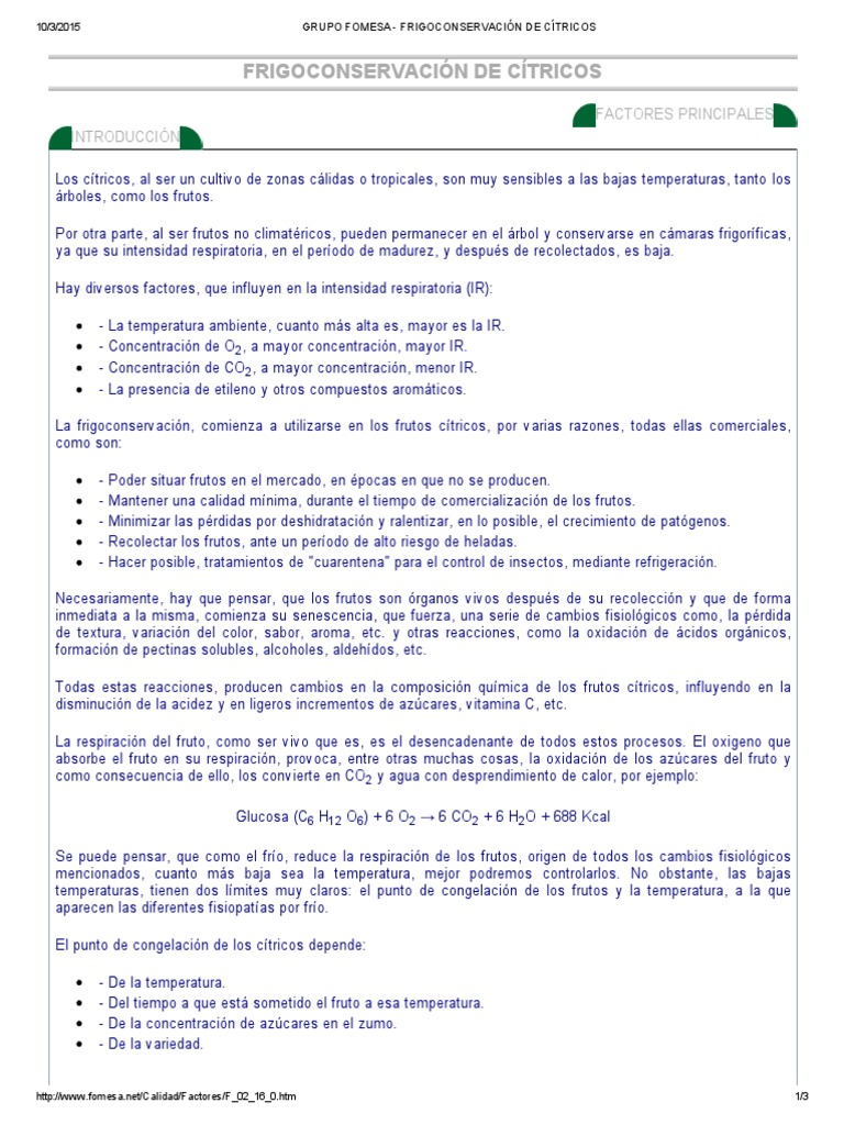 Grupo Fomesa - Frigoconservación de Cítricos | PDF | Carbohidratos | Dióxido de carbono