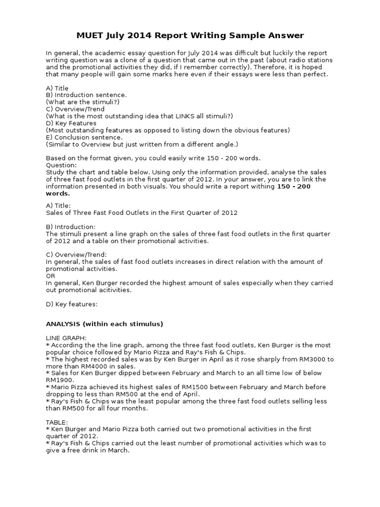 MUET July 2014 Report Writing Sample Answer: Words | PDF | Cognitive ...