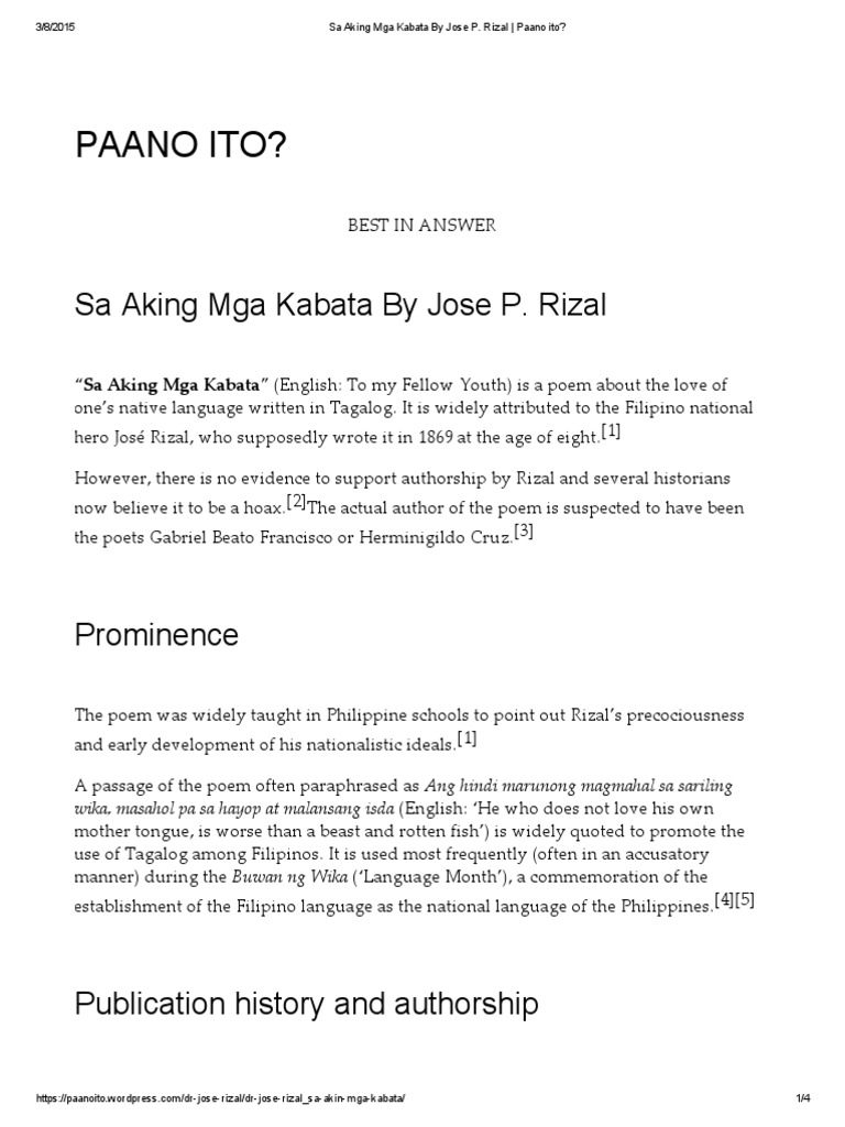 Sa Aking Mga Kabata Interpretation | vlogmga
