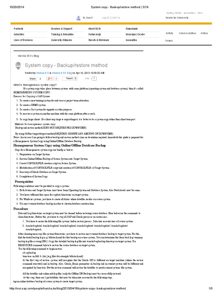 System Copy - Backup/restore Method: Harsha B S Harsha B S's Blog | PDF | Oracle Database | Backup