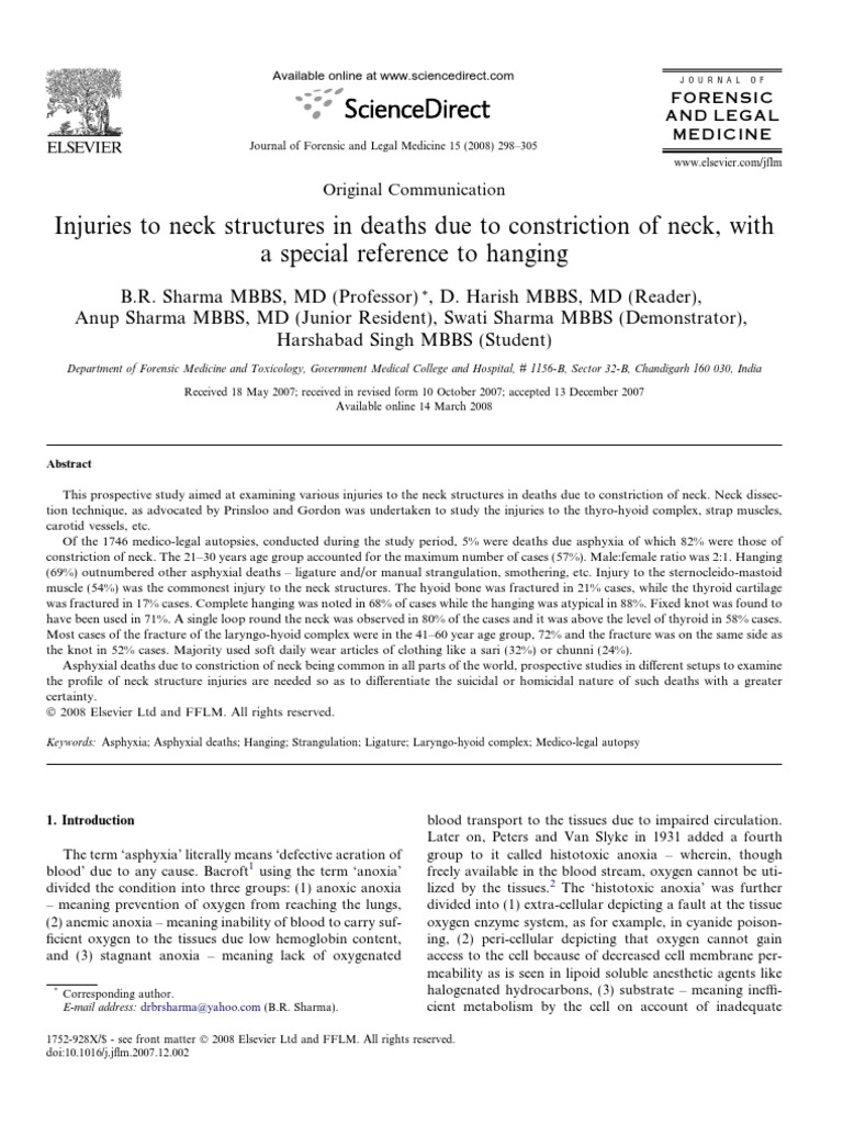 Injuries To Neck Structures in Deaths Due To Constriction of Neck, With ...