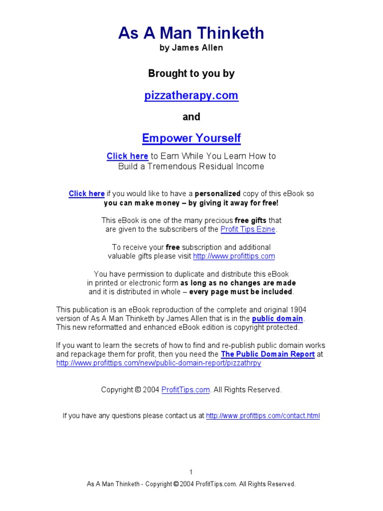 As A Man Thinketh: Brought To You by | PDF | Philosophy | Self-Improvement