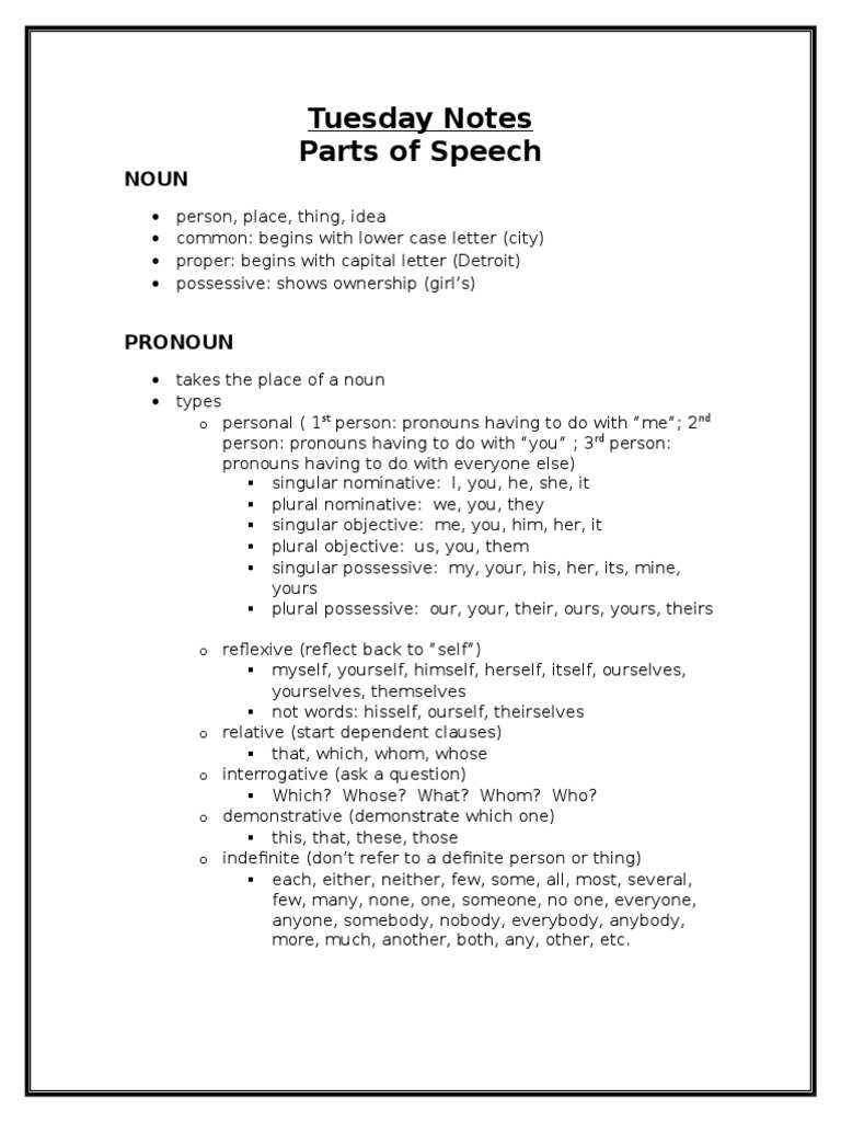 Parts of Speech Notes | PDF | Verb | Adverb