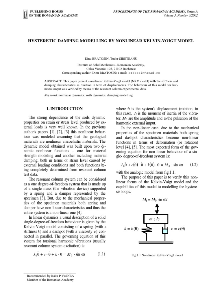 Hysteretic Damping Modelling by Nonlinear Kelvin-Voigt Model | PDF | Hysteresis | Viscoelasticity