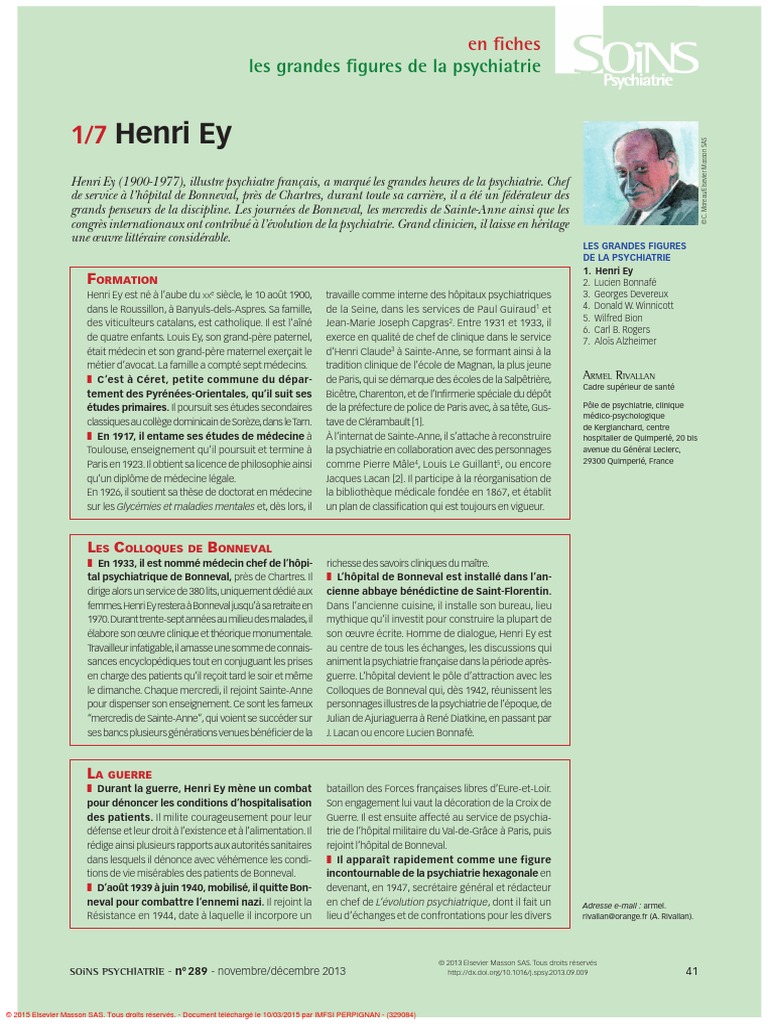 1 Henri Ey | PDF | Psychiatrie | Santé mentale