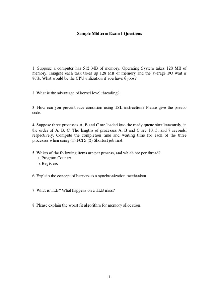 Midterm Exam Questions on OS Concepts | PDF | Technology & Engineering