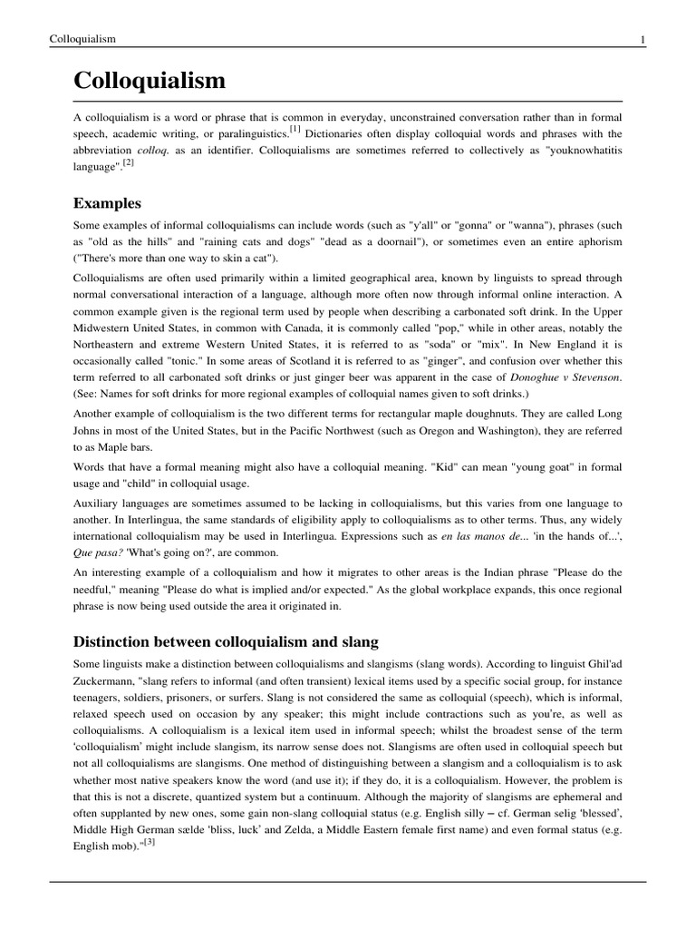Original Colloquialism | PDF | Dialect | Slang