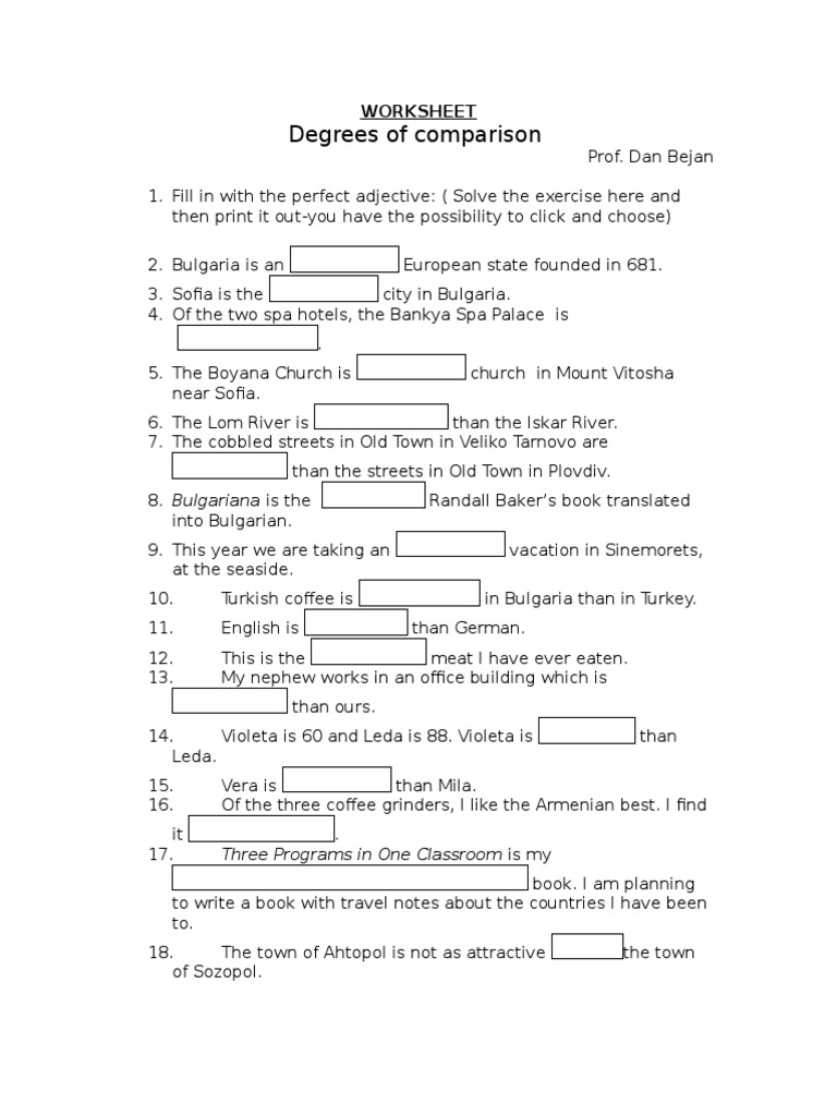 Degrees of Comparison: Worksheet | PDF