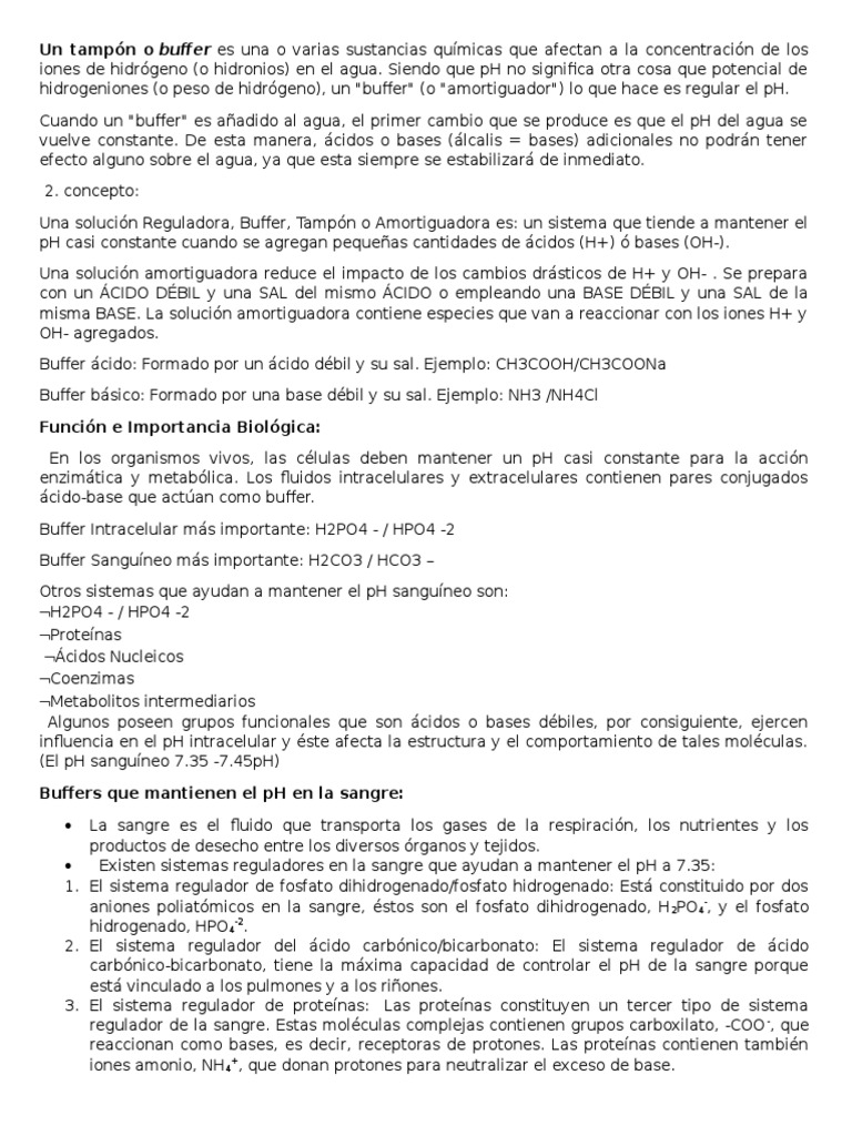 Bioquímica Soluciones Amortiguadoras | PDF | Solución tampón | Sangre