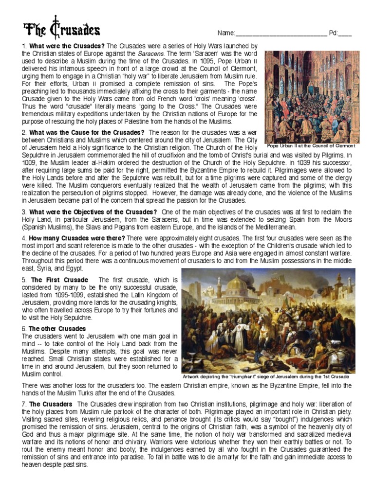 Crusades-Worksheet 2014 | PDF | Crusades | Indulgence