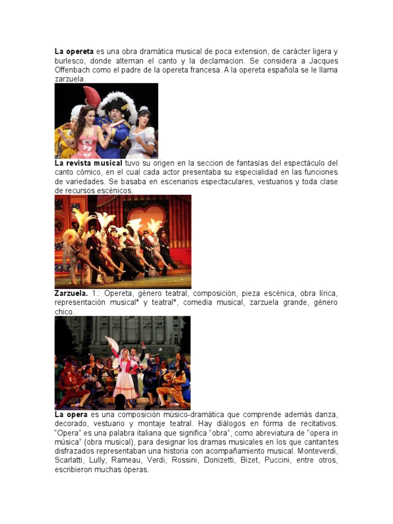 Generos Musicales Opera Opereta Zarzuela | PDF