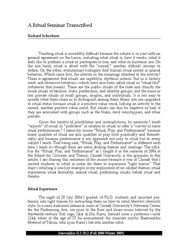 Richard Schechner - A Ritual Seminar Transcribed | PDF | Rituals | Ethology