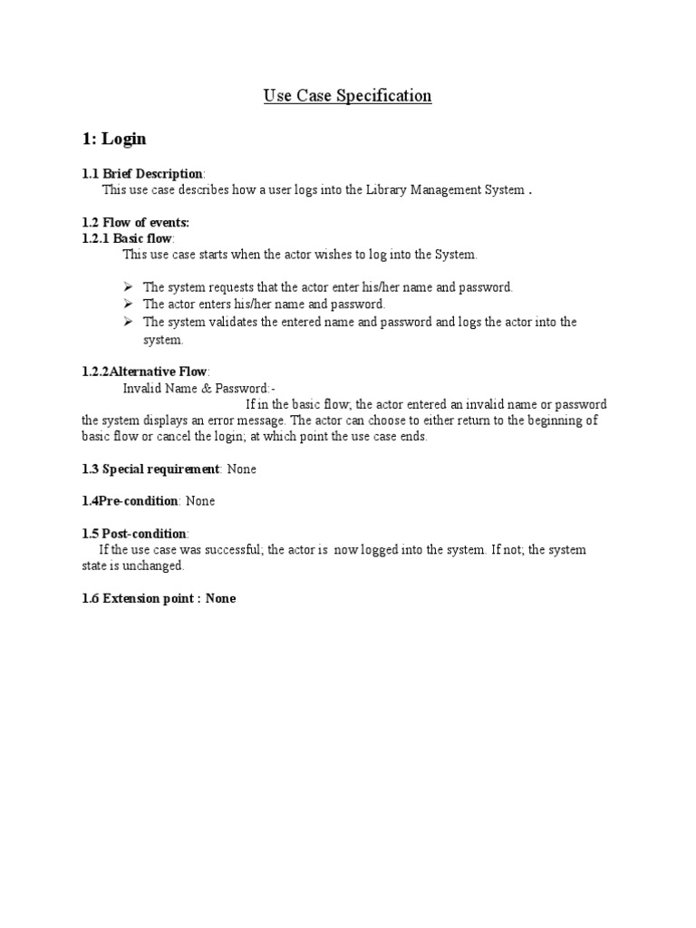 1: Login: Use Case Specification | PDF | Use Case | User (Computing)