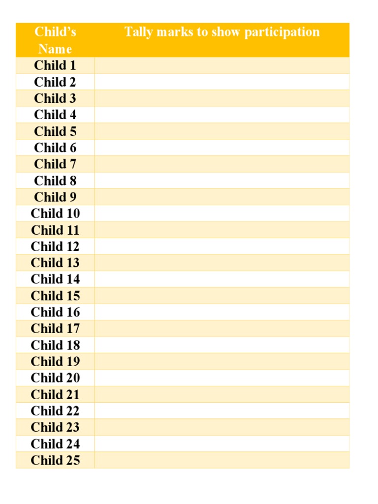 Child Participation Tally Chart | PDF