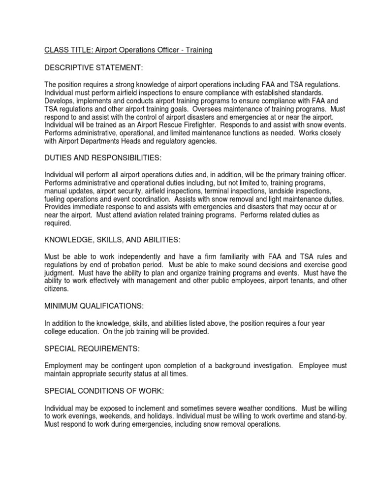 Airport Operations Officer Overview | PDF