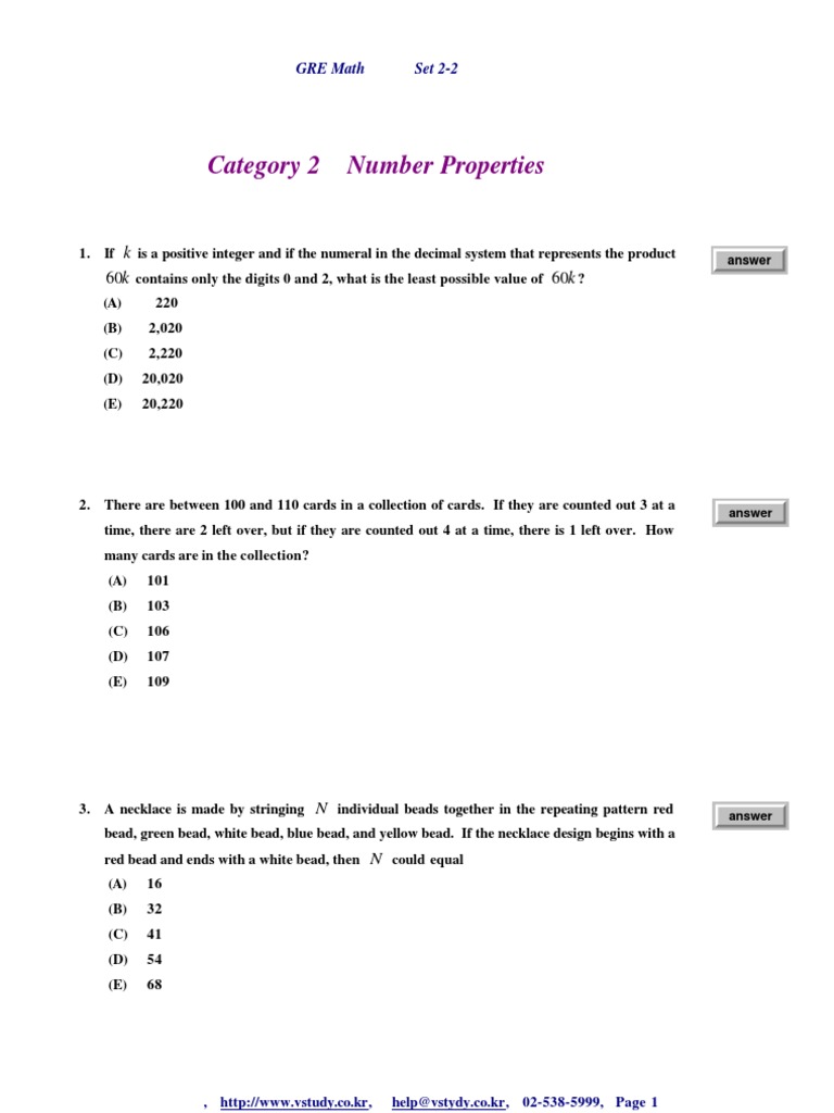 GRE Math 강좌 | PDF | Numbers | Number Theory