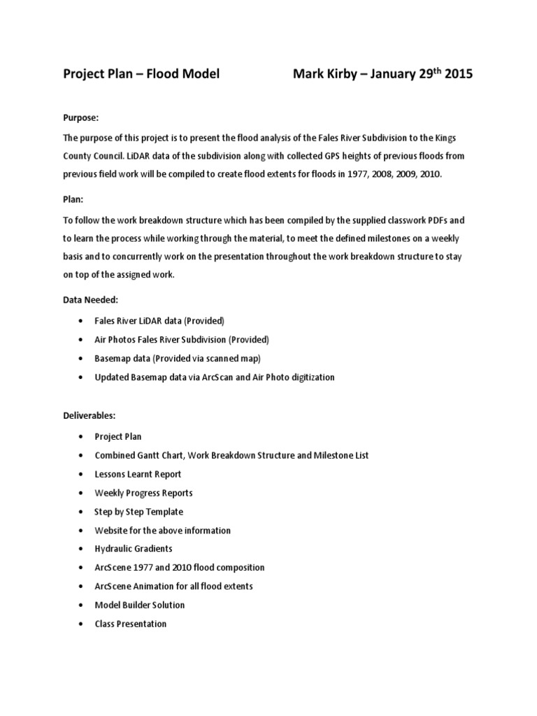Fales River Flood Model Project Plan | PDF