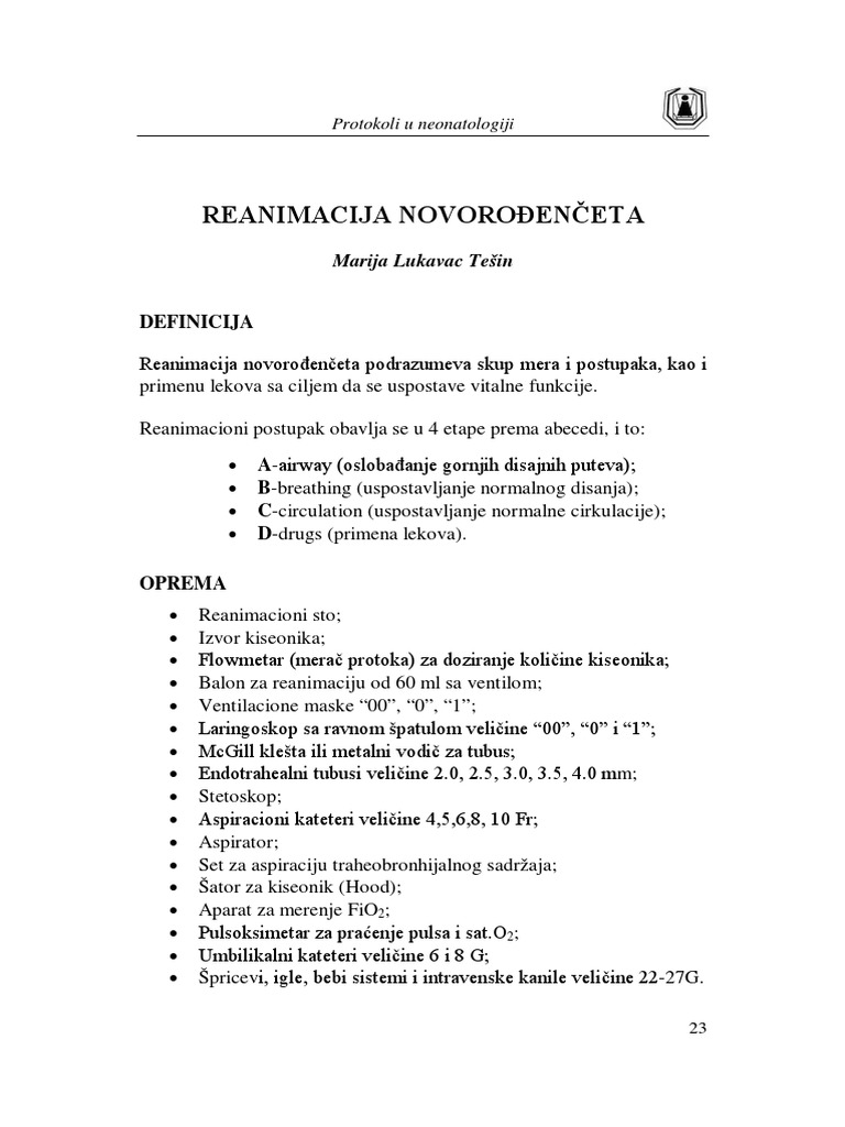 Rad02 Reanimacija Novorođenčeta | PDF