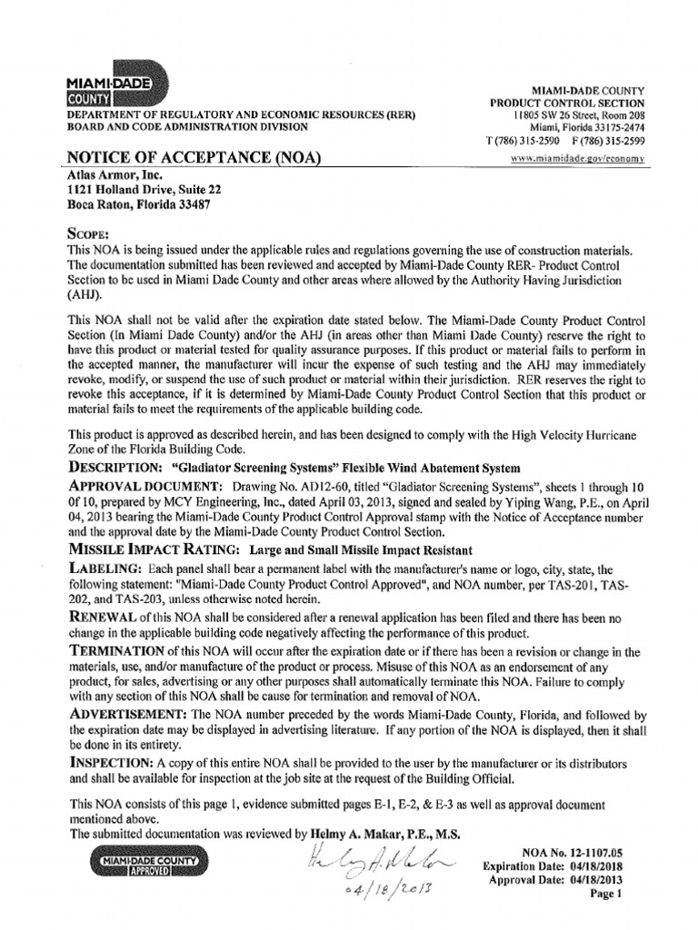 Atlas Armor NOA 12 1107 05 PDF | PDF