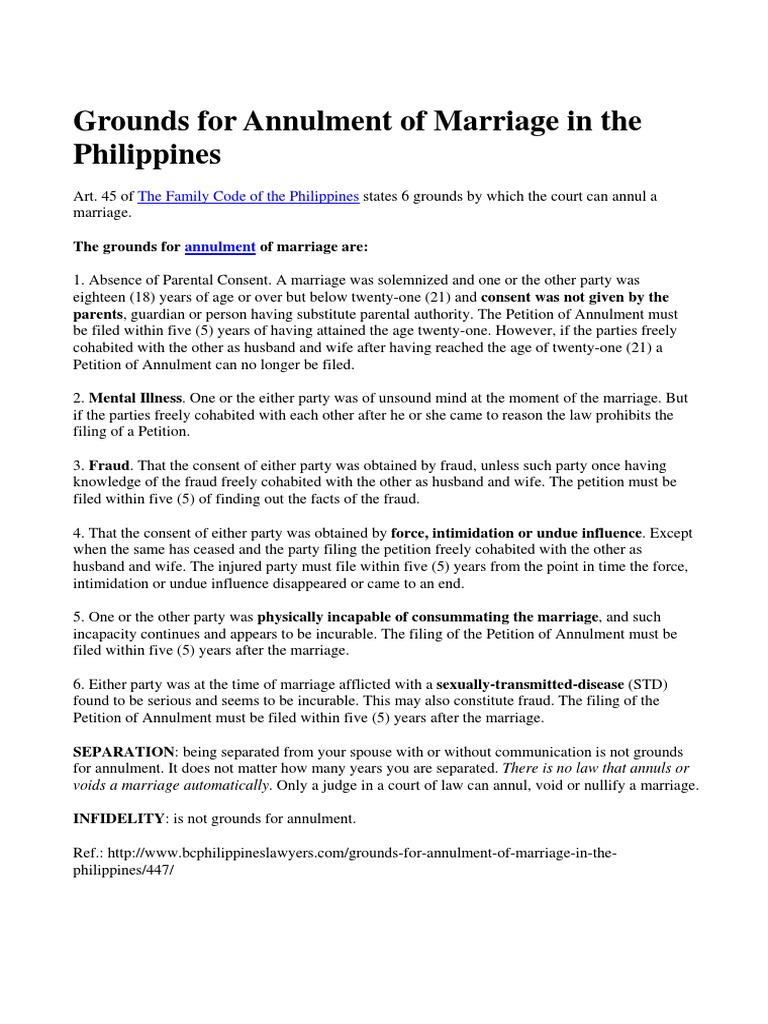 Grounds For Annulment of Marriage | PDF