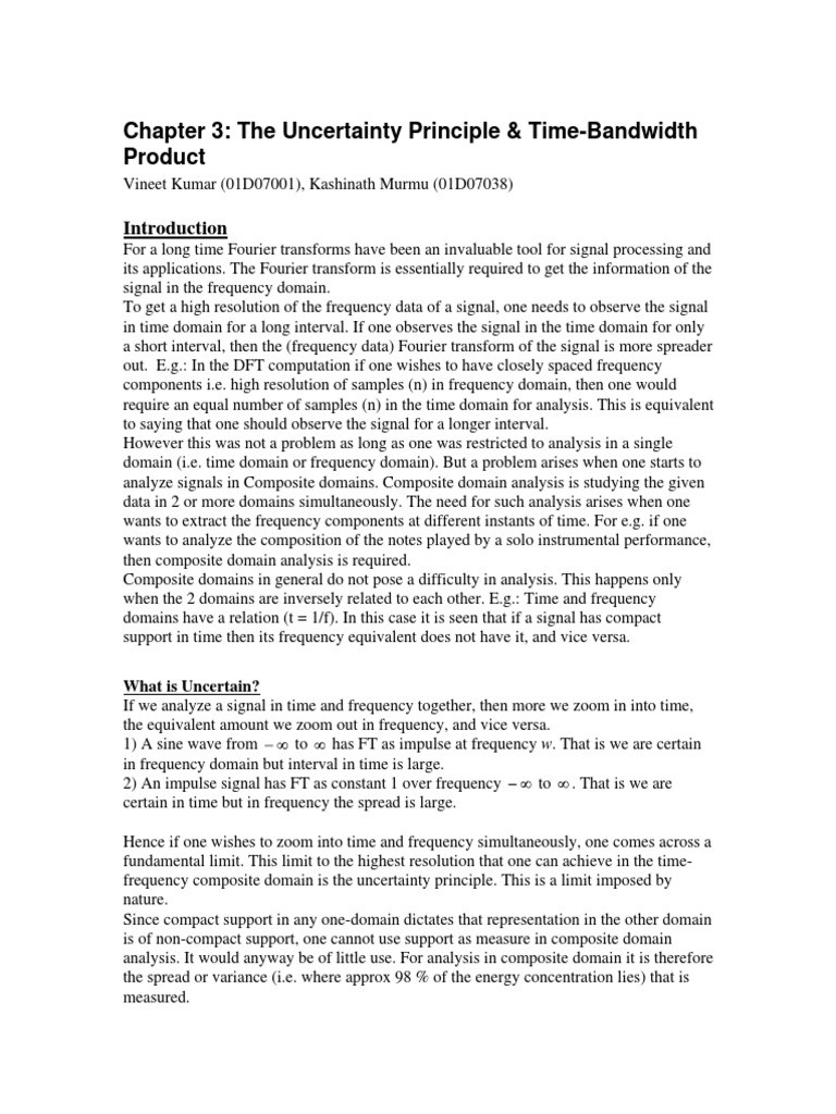 Chapter 3: The Uncertainty Principle & Time-Bandwidth Product | PDF ...