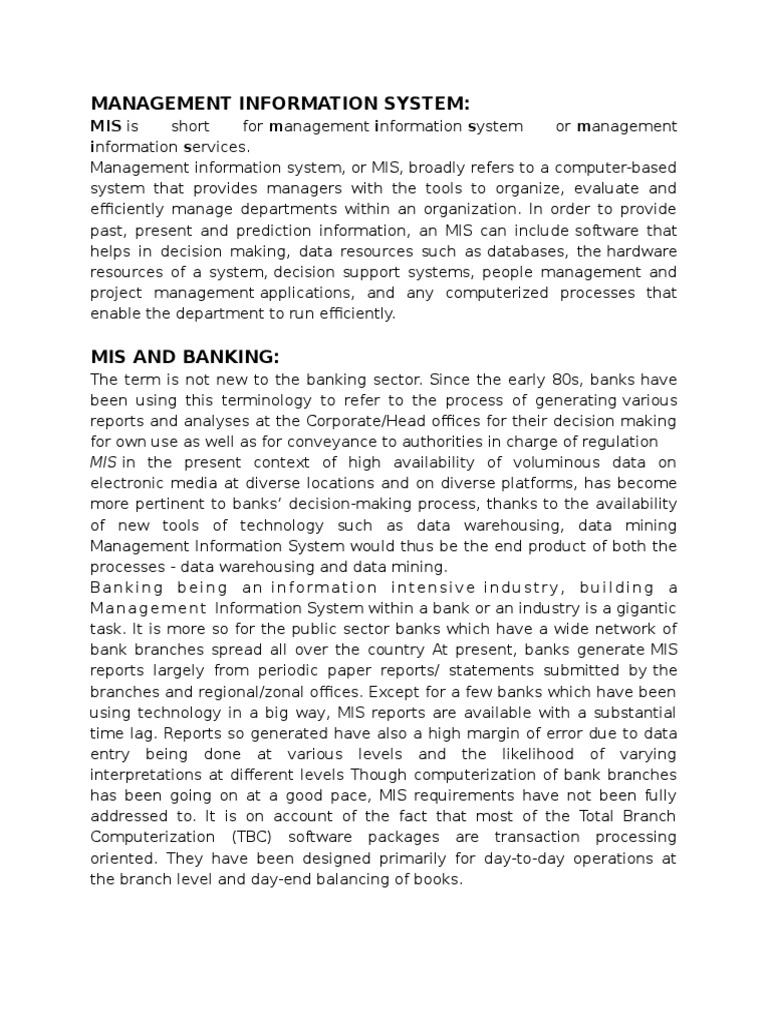 MIS and Banking Introduction | PDF | Management Information System | Banks