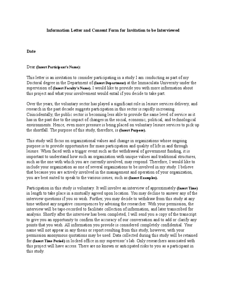 Information Letter/ Consent Form | PDF | Email | Communication