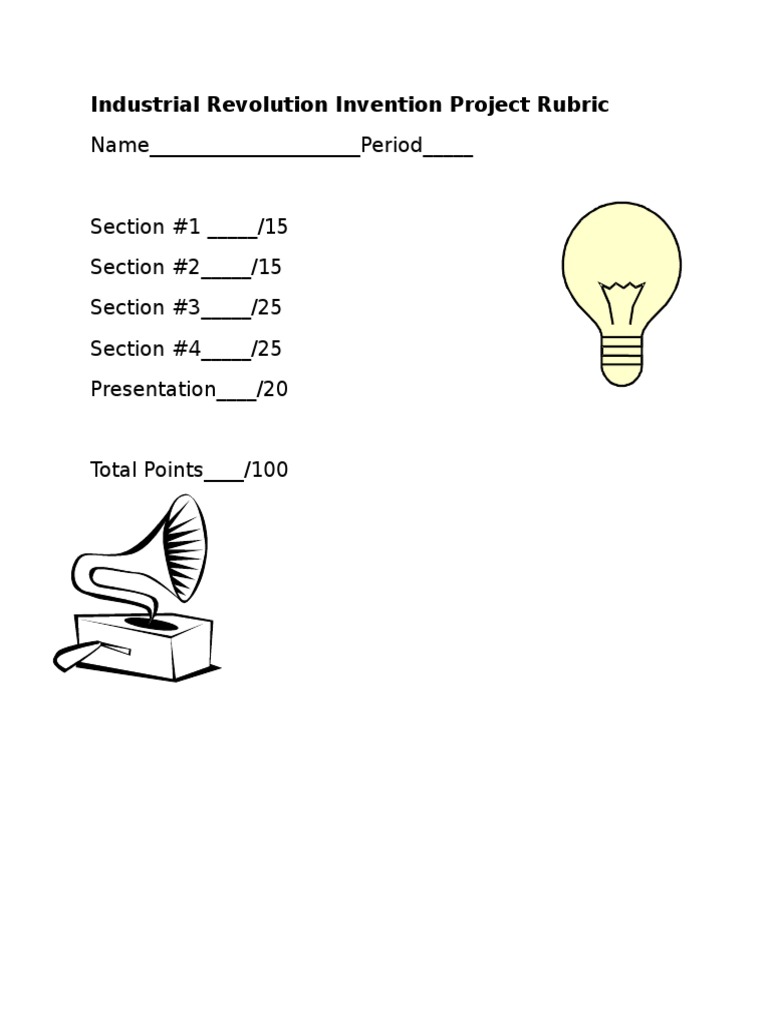 Industrial Revolution Invention Project Rubric | PDF | Finance & Money ...