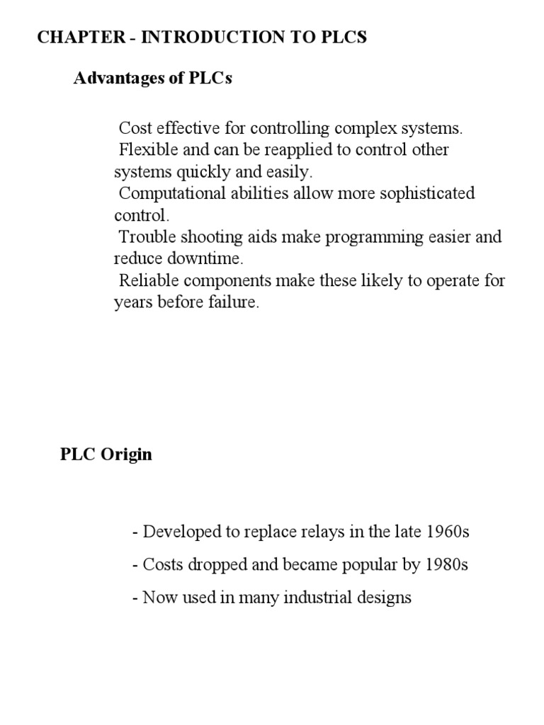 Chapter - Introduction To Plcs | PDF | Programmable Logic Controller | Electronics