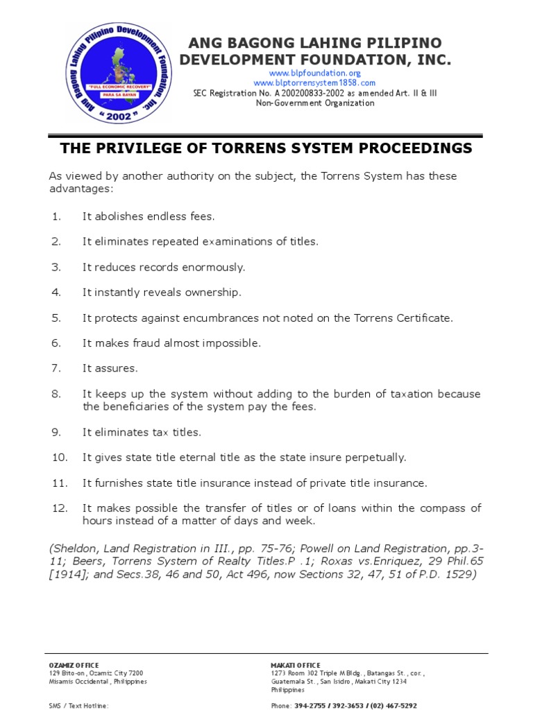 The Privilege of Torrens System Proceedings | PDF | Law And Economics ...
