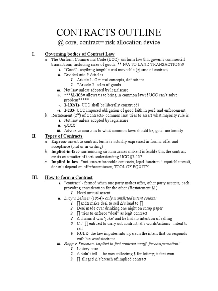 Contracts Outline | Offer And Acceptance | Consideration