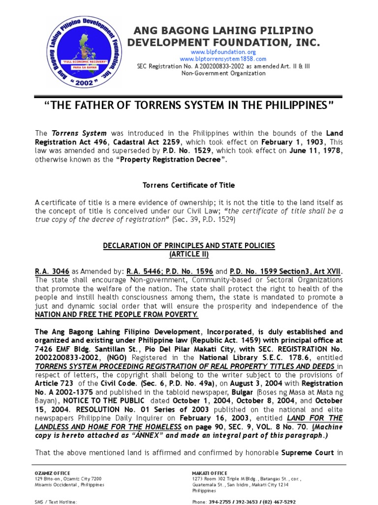 The Father of Torrens System in The Philippines | PDF | Real Property ...