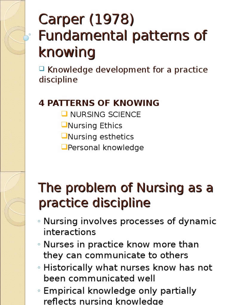NCM 100 Carpers Pattern of Knowing | PDF | Knowledge | Aesthetics