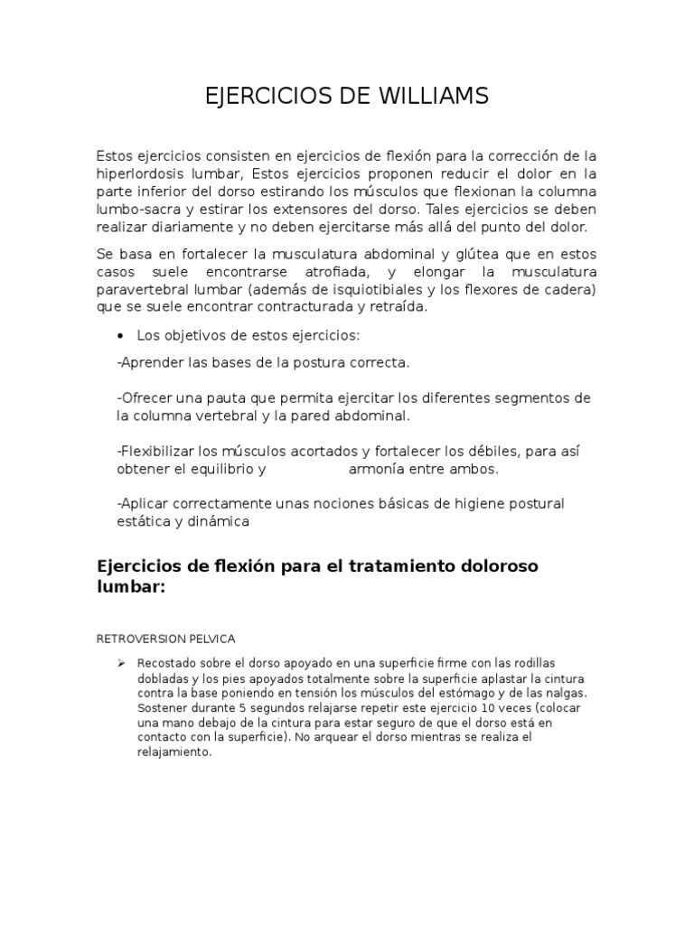 Ejercicios Williams | PDF | Dolor lumbar | Músculo