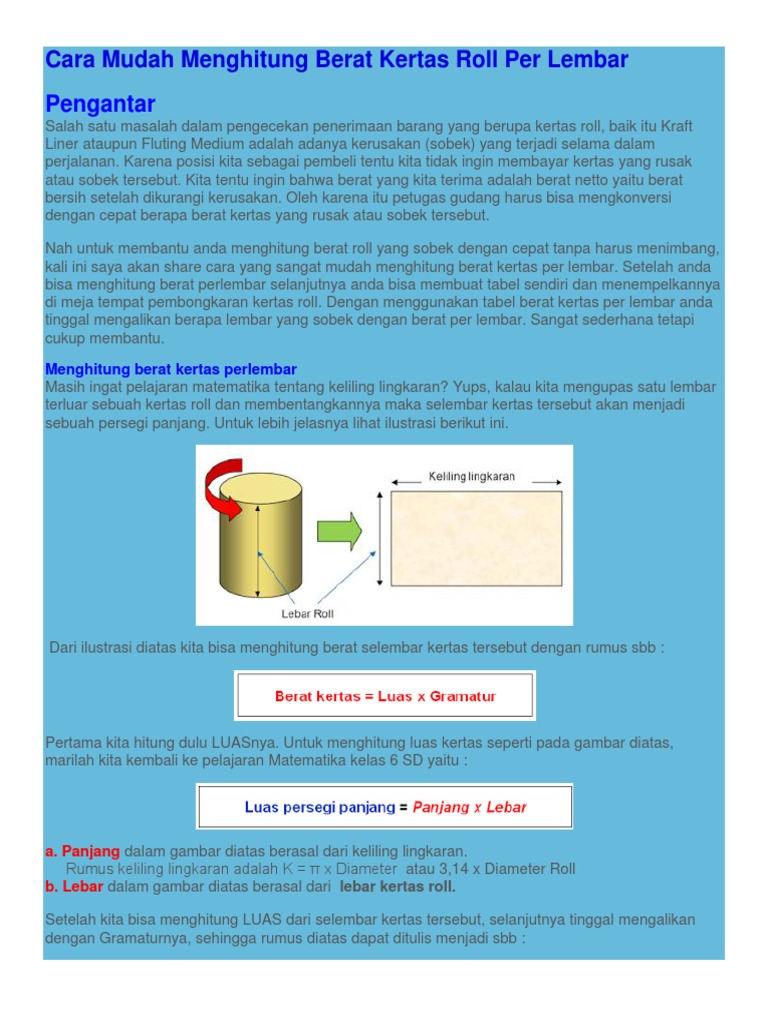 Cara Mudah Menghitung Berat Kertas Roll Per Lembar | PDF | Griya & Taman