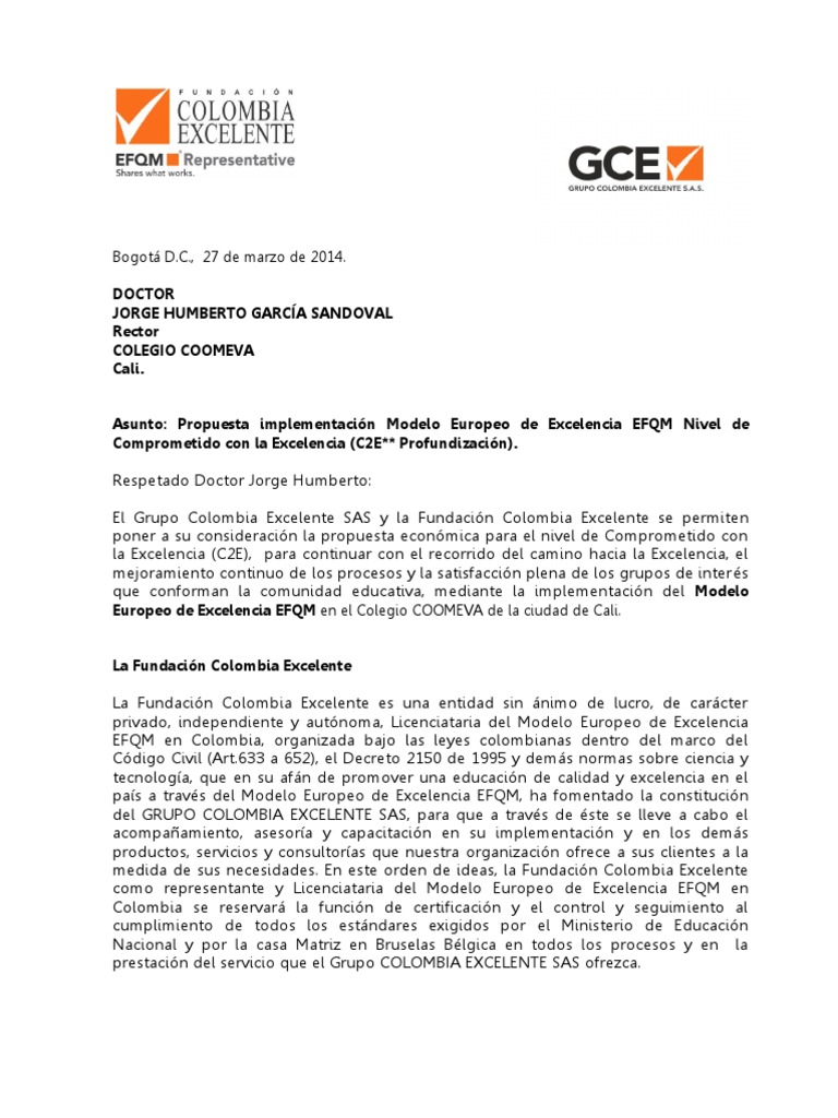 PROPUESTA C2E PROFUNDIZACIÓN COLEGIO COOMEVA Con Descuento PDF | PDF | Colombia | Calidad ...