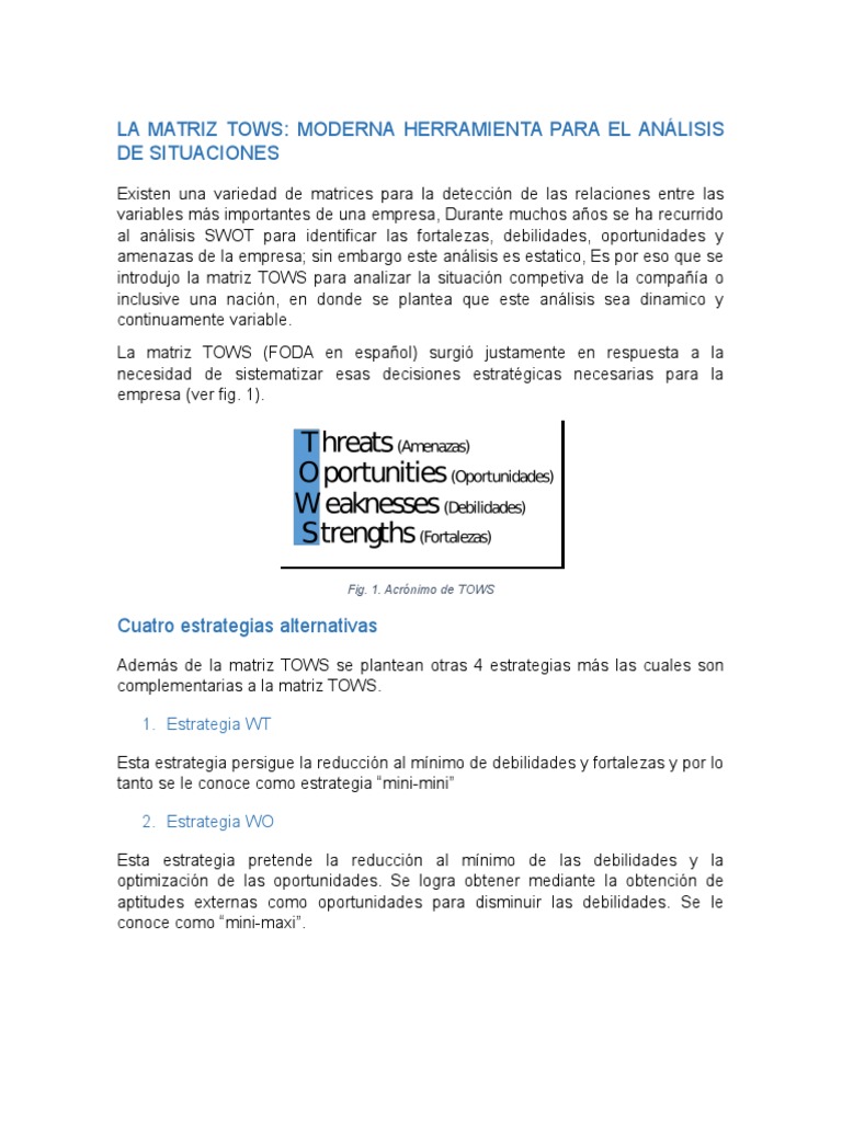 Análisis de La Técnica de La Matriz TOWS | PDF | Análisis FODA ...