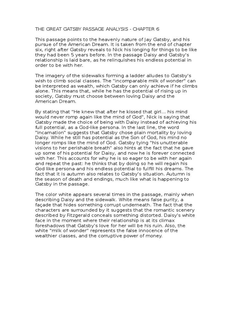 The Great Gatsby Passage Analysis | PDF | The Great Gatsby The Great Gatsby Passage Analysis | PDF | The Great Gatsby
