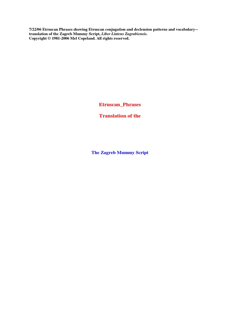 Mel Copeland Etruscan Letters | PDF | Latin | Mummy
