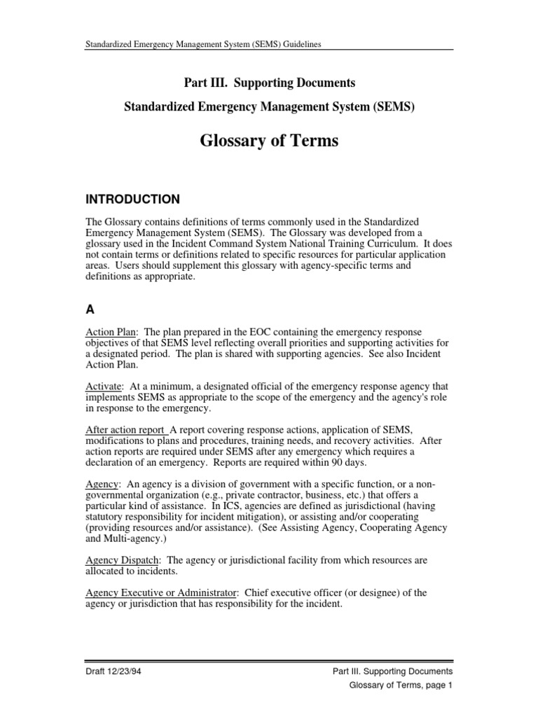 Glossary of Terms: Part III. Supporting Documents Standardized ...
