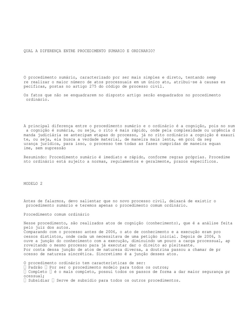 Qual A Diferença Entre Procedimento Sumario e Ordinario | PDF ...