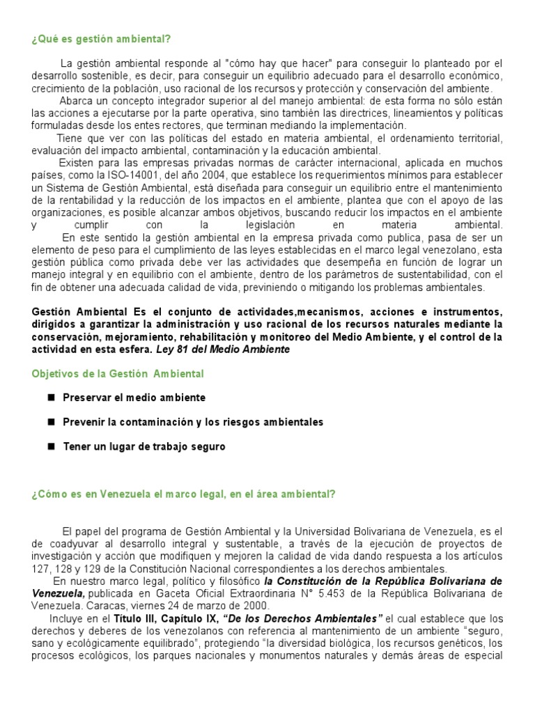 Gestion Ambiental En Venezuela Pdf Ley Del Medio Ambiente