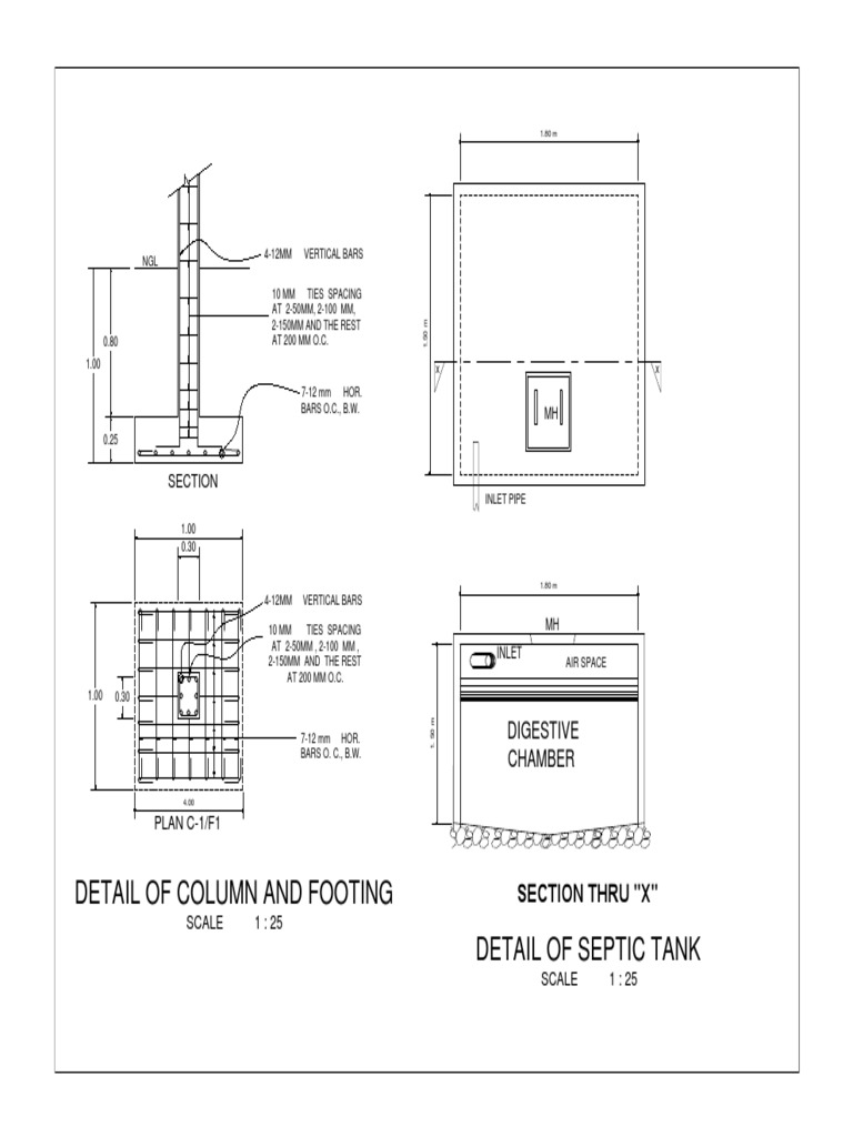 Detail of Column and Footing Detail of Septic Tank: Section | PDF