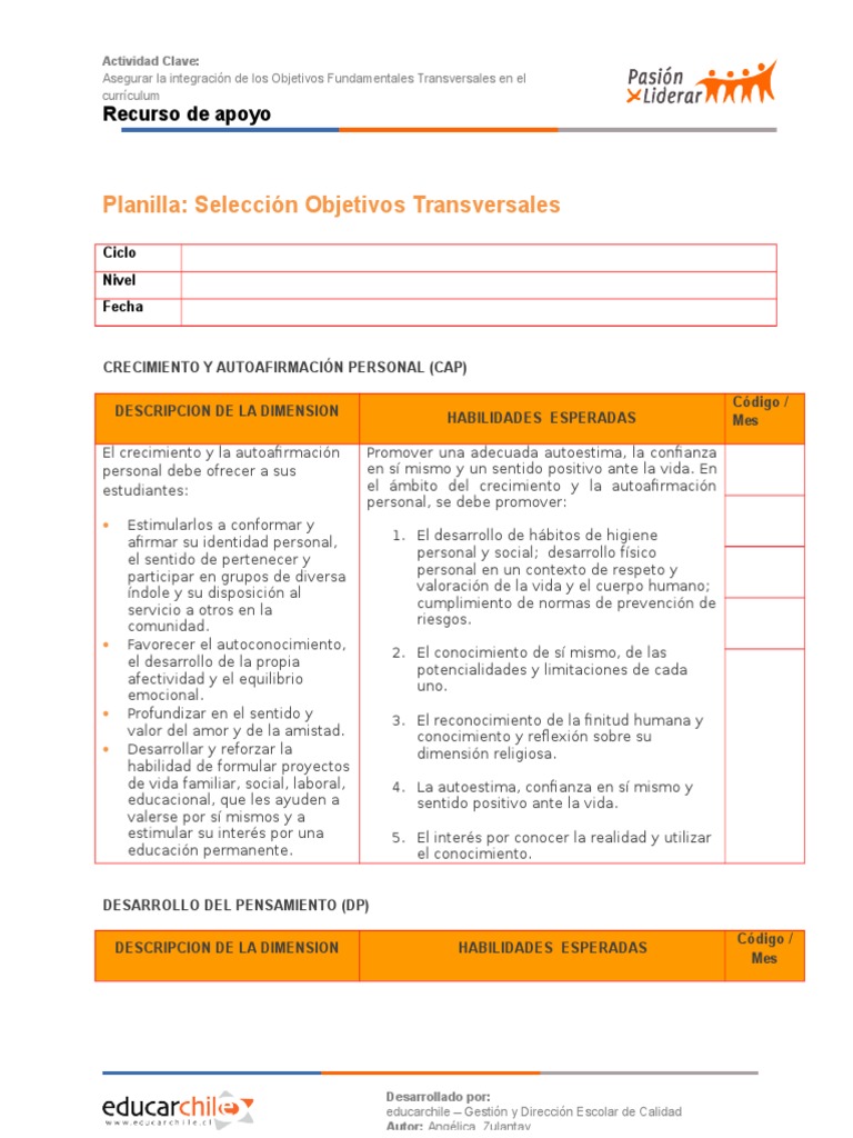 Herramienta para la selección de Objetivos Fundamentales Transversales ...
