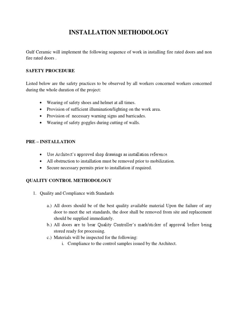 Method Statement Door | PDF | Door | Architect